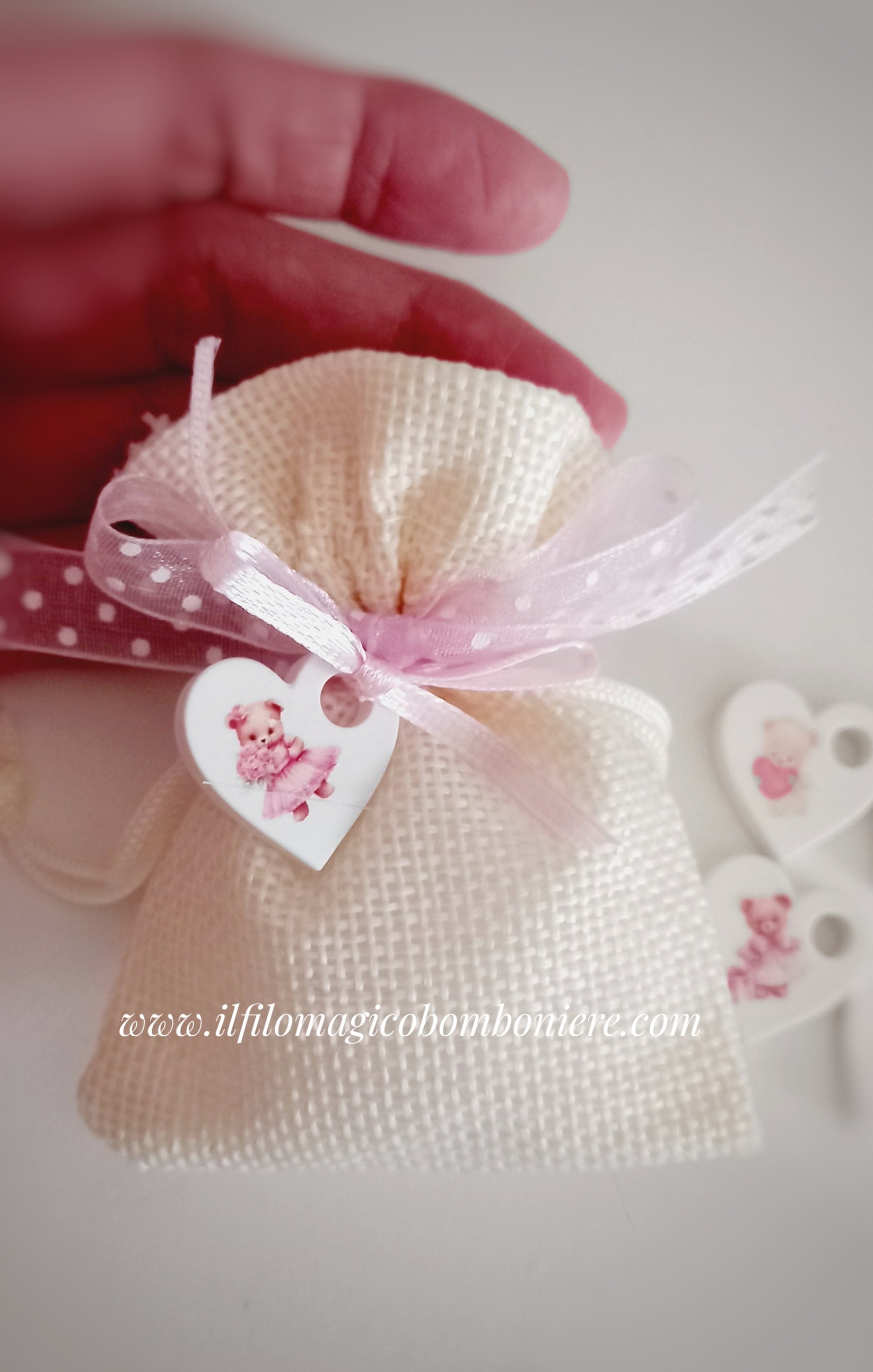 Bomboniera Battesimo Rosa con Cuoricino e Orsetti Assortiti – Il Filo ...
